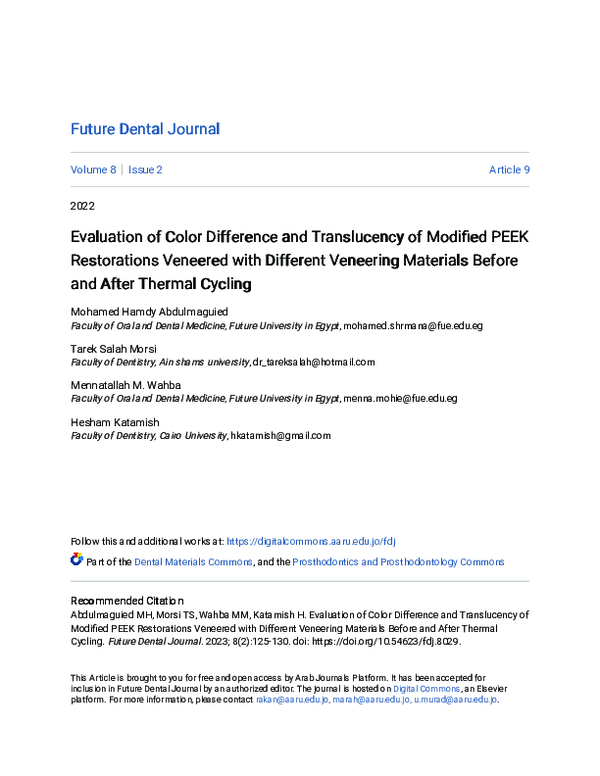 (PDF) Evaluation of Color Difference and Translucency of Modified PEEK Restorations Veneered ...
