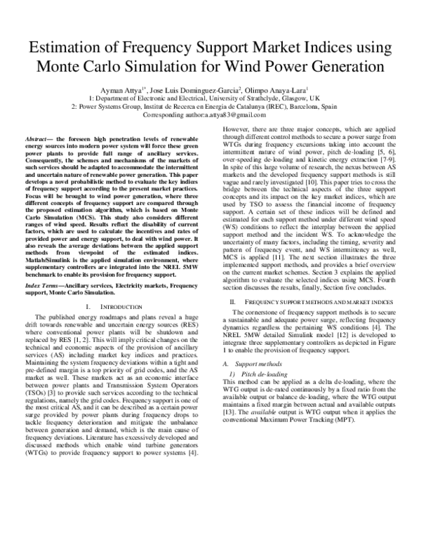 (PDF) Estimation of frequency support market indices using Monte Carlo simulation for wind power ...