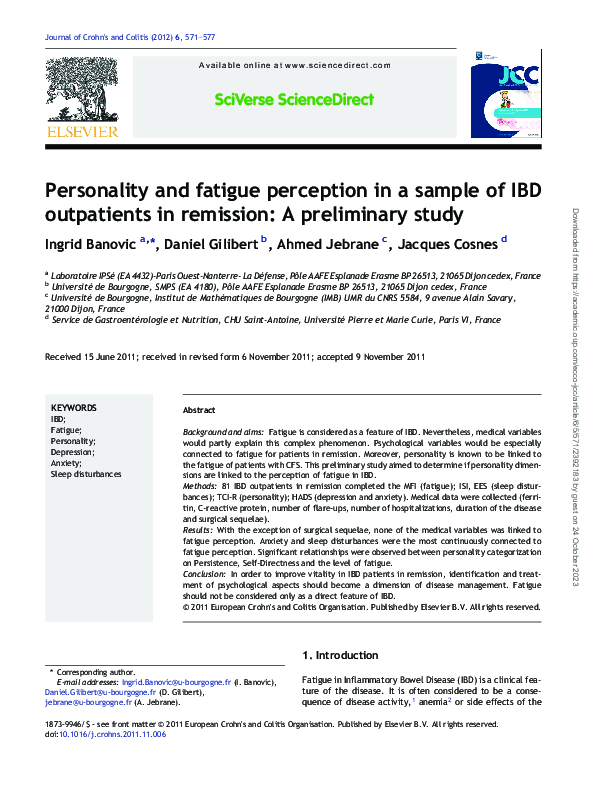 (PDF) Personality and fatigue perception in a sample of IBD outpatients ...