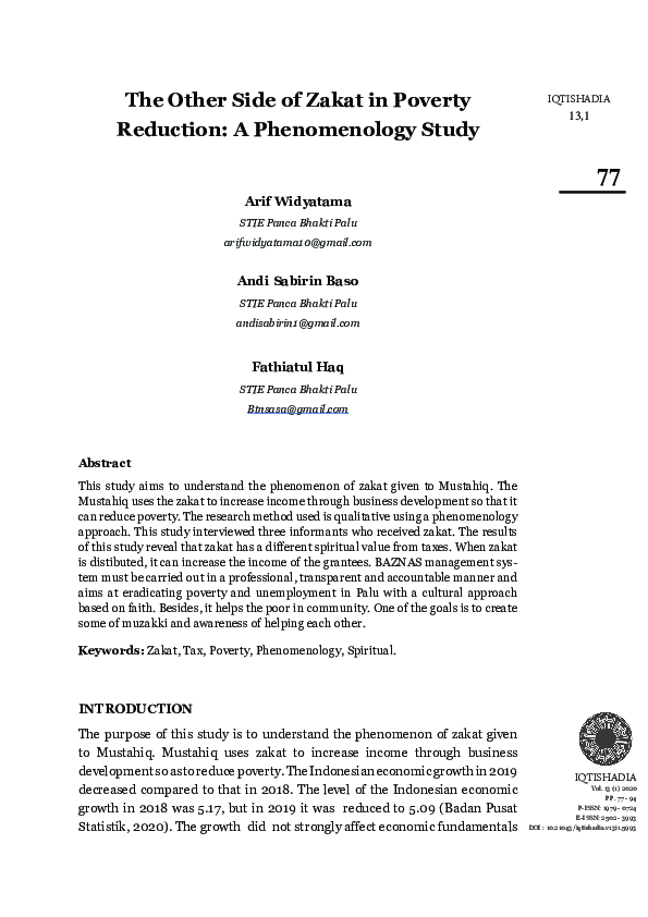 (PDF) The Other Side of Zakat in Poverty Reduction: A Phenomenology Study