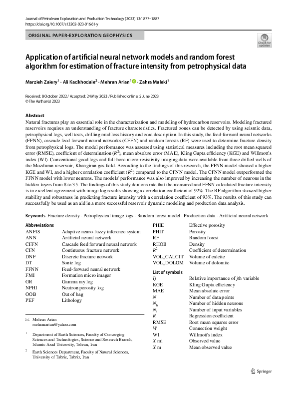 Pdf Application Of Artificial Neural Network Models And Random Forest Algorithm For Estimation