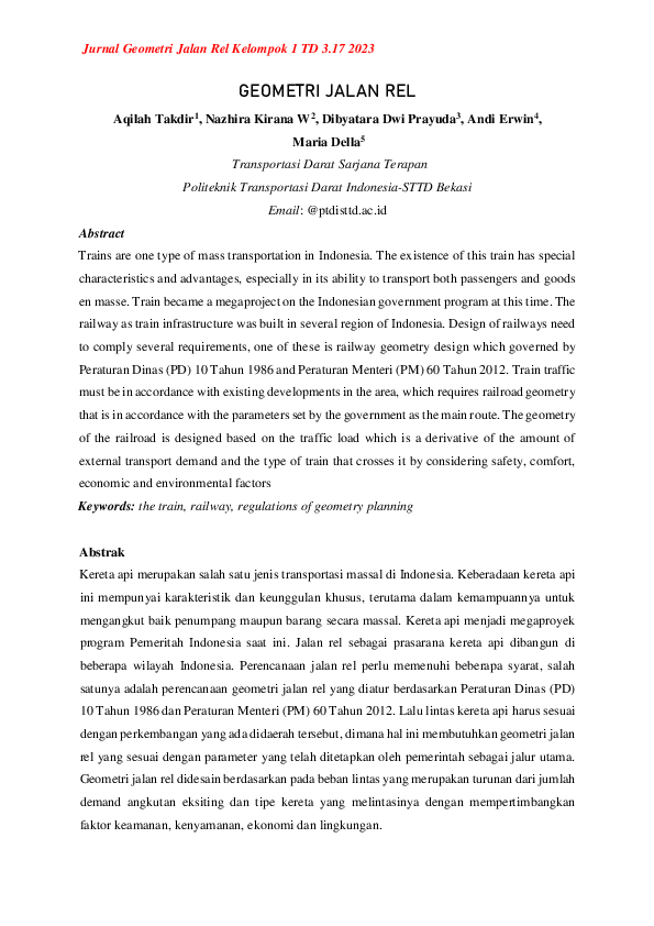 (PDF) GEOMETRI JALAN REL