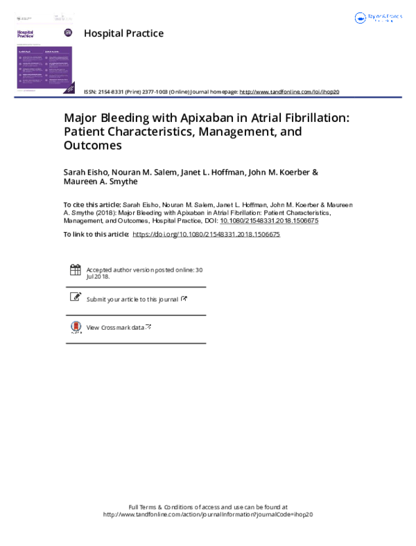 (PDF) Major bleeding with apixaban in atrial fibrillation: patient ...