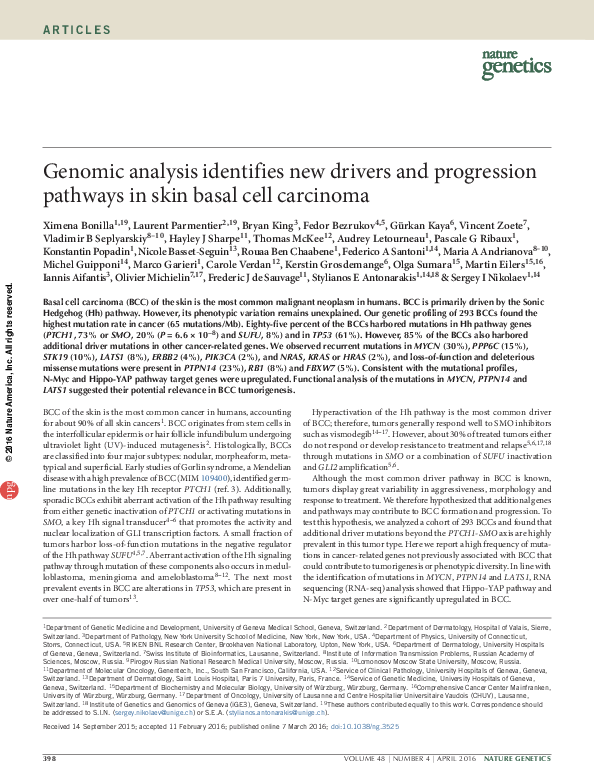 (PDF) Genomic analysis identifies new drivers and progression pathways in skin basal cell carcinoma
