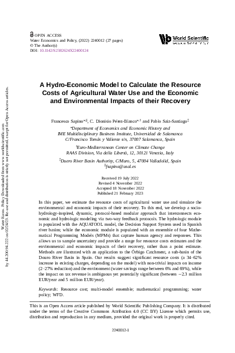(PDF) A Hydro-Economic Model to Calculate the Resource Costs of ...