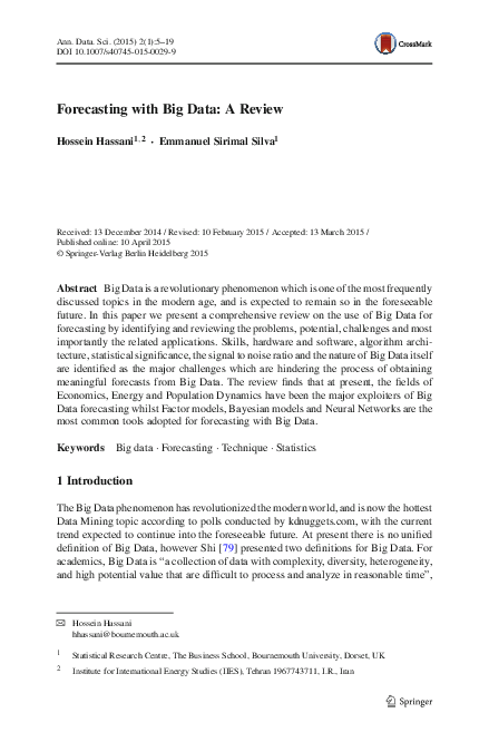 (PDF) Forecasting with Big Data: A Review