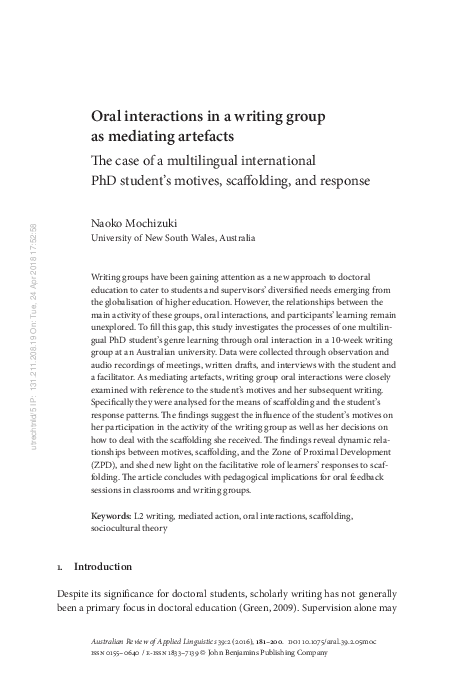 (PDF) Oral interactions in a writing group as mediating artefacts