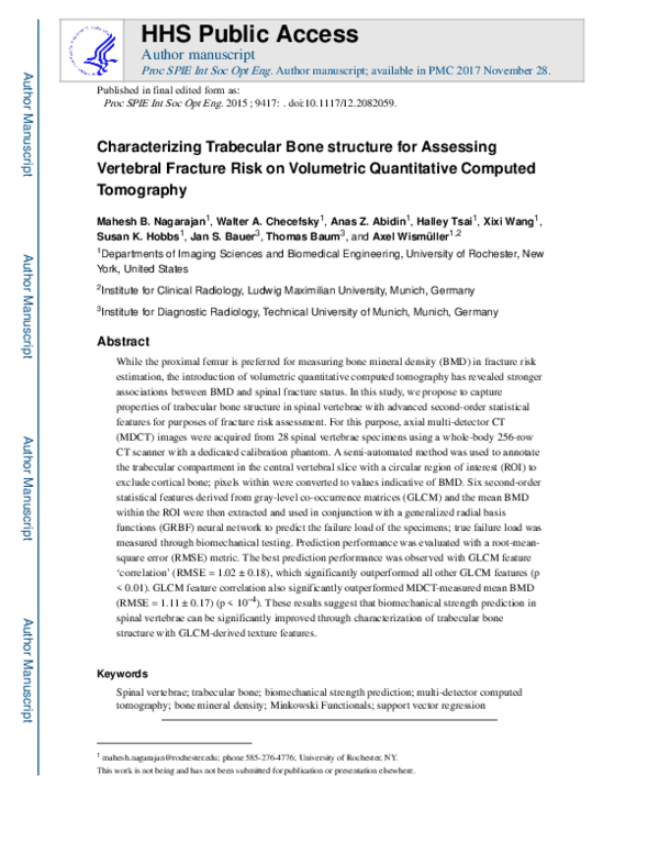 (PDF) Characterizing trabecular bone structure for assessing vertebral ...