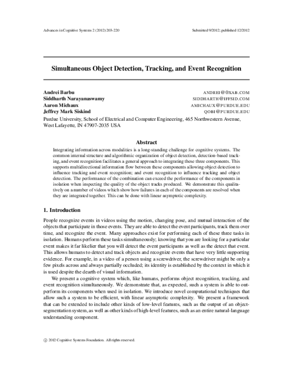 Simultaneous Object Detection Tracking And Event Recognition