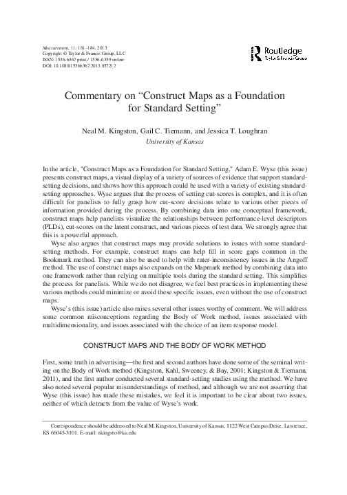 (PDF) Commentary on “Construct Maps as a Foundation for Standard Setting” | Neal M Kingston ...