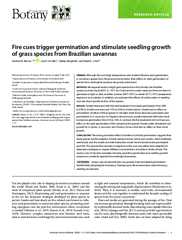 (PDF) Fire cues trigger germination and stimulate seedling growth of ...