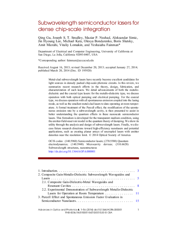 (PDF) Subwavelength semiconductor lasers for dense chip-scale integration