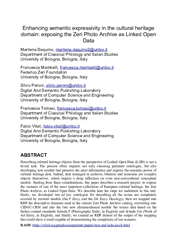 (PDF) Enhancing semantic expressivity in the cultural heritage domain: exposing the Zeri Photo ...