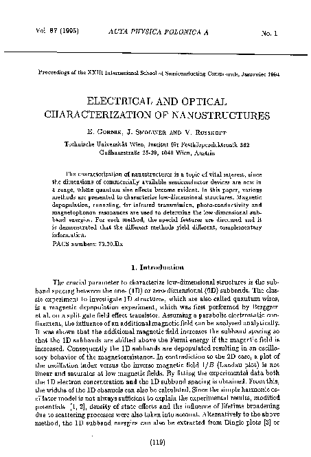 (PDF) Electrical and optical characterization of nanostructures