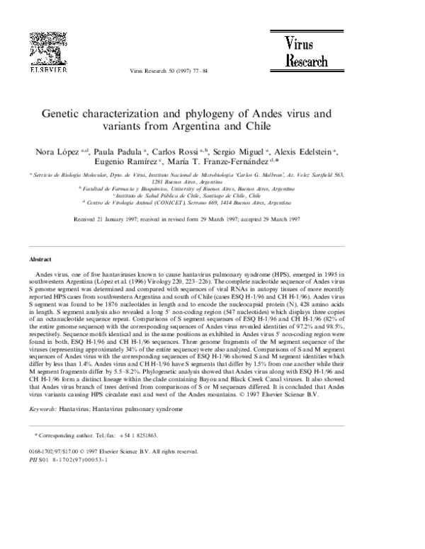 (PDF) Genetic characterization and phylogeny of Andes virus and ...