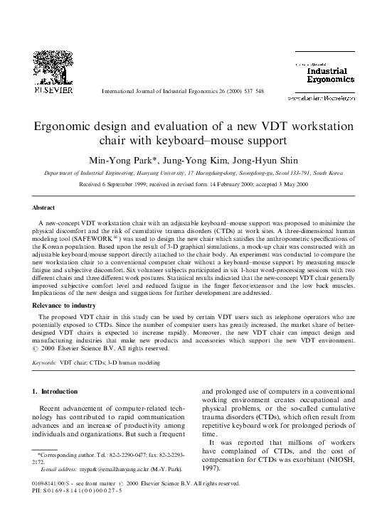 (PDF) Ergonomic design and evaluation of a new VDT workstation chair ...
