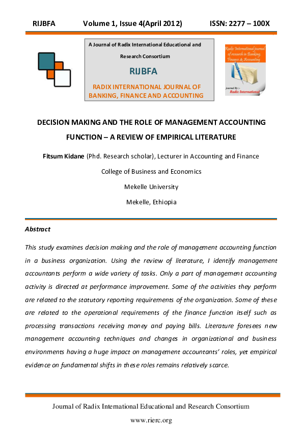 (PDF) Decision Making and the Role of Management Accounting Function–A Review of Empirical ...