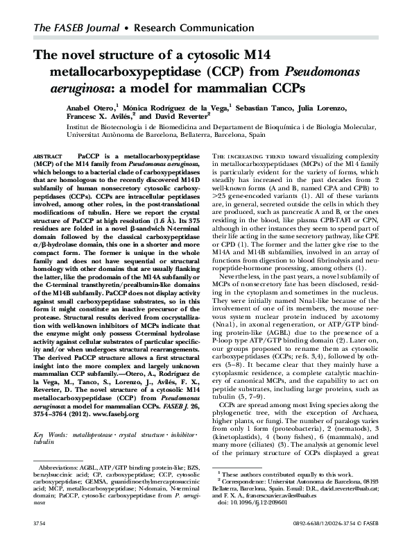 (PDF) Structure of PaCCP: Insights for Mammalian CCPs