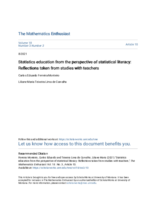 (PDF) Statistics education from the perspective of statistical literacy: Reflections taken from ...
