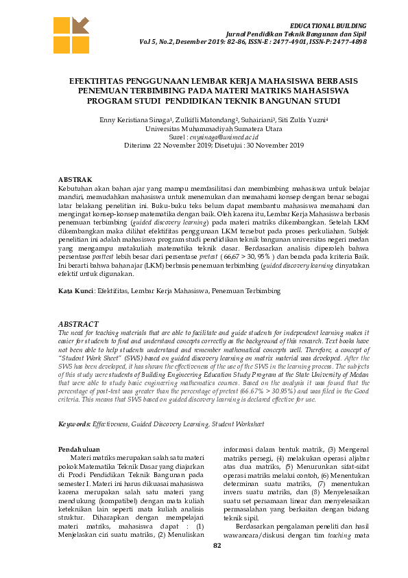 (PDF) Efektifitas Penggunaan Lembar Kerja Mahasiswa Berbasis Penemuan Terbimbing Pada Materi ...