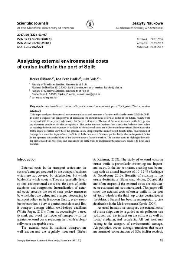(PDF) Analyzing external environmental costs of cruise traffic in the ...