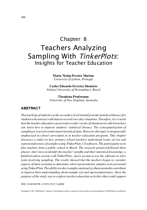 (PDF) Teachers Analyzing Sampling With TinkerPlots