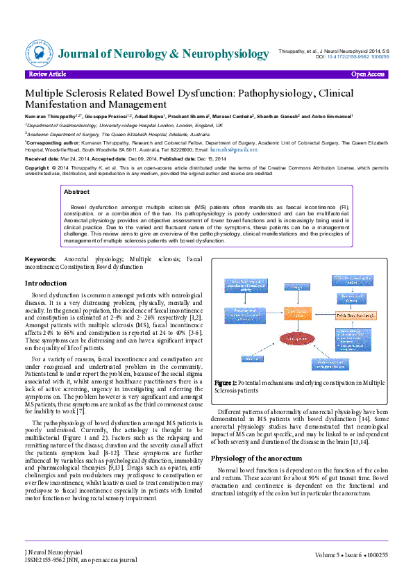 (PDF) Multiple Sclerosis Related Bowel Dysfunction: Pathophysiology, Clinical Manifestation and ...