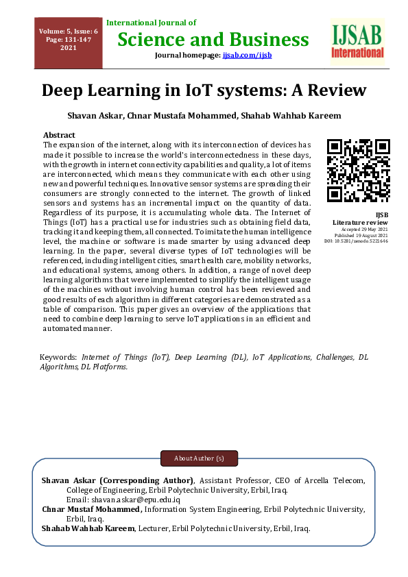 (PDF) Deep Learning in IoT systems: A Review