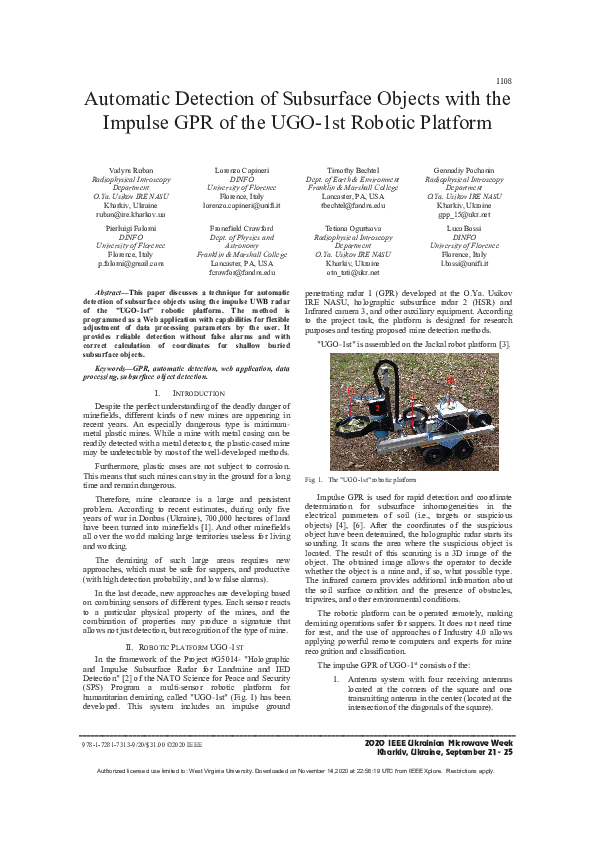 (PDF) Automatic Detection of Subsurface Objects with the Impulse GPR of the UGO-1st Robotic Platform