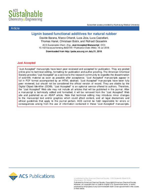 (PDF) Lignin Based Functional Additives for Natural Rubber