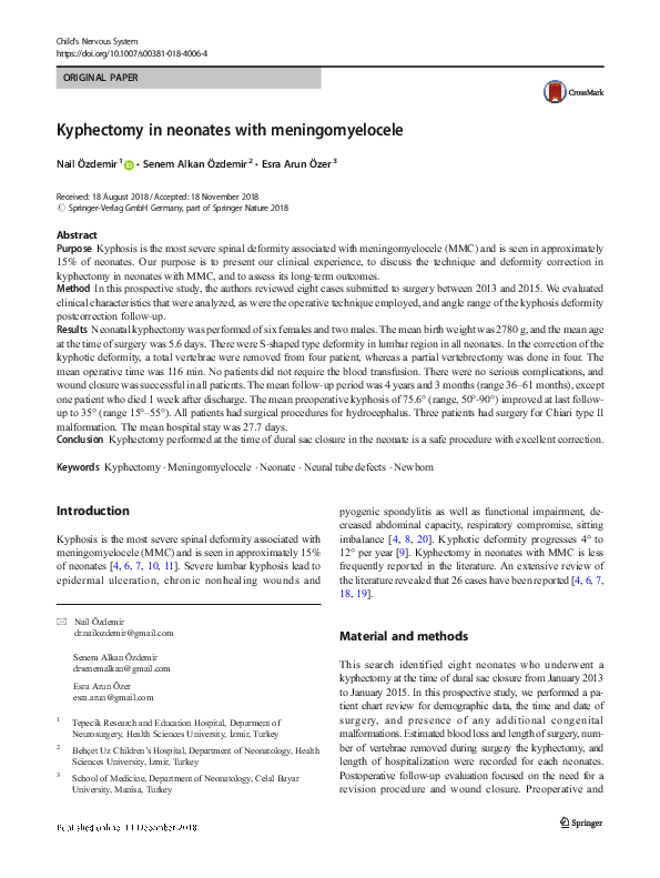 (PDF) Kyphectomy in neonates with meningomyelocele