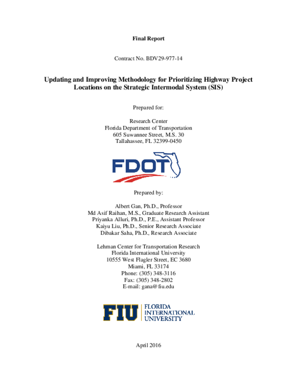 (PDF) Updating and Improving Methodology for Prioritizing Highway ...