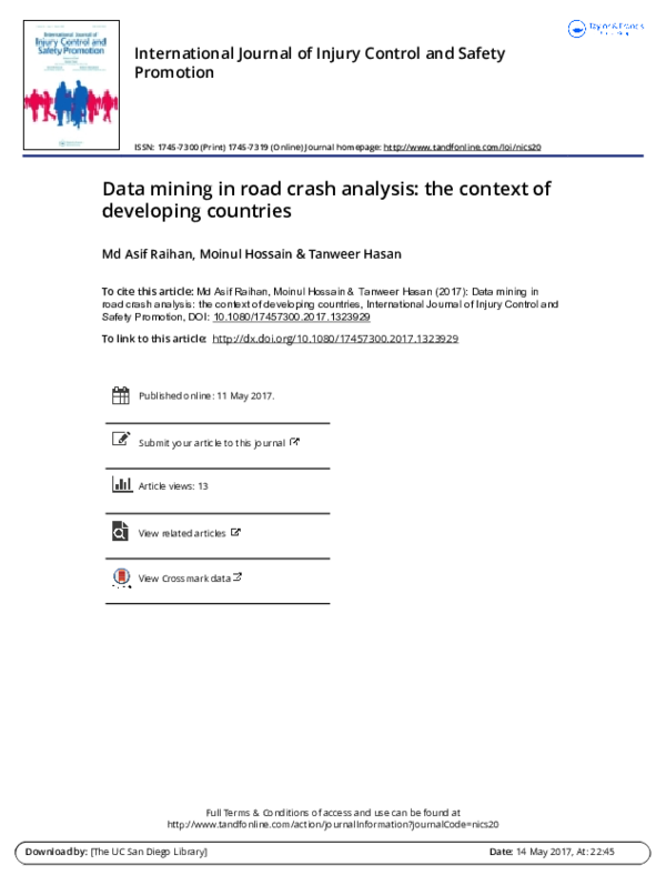 (PDF) Data mining in road crash analysis: the context of developing ...