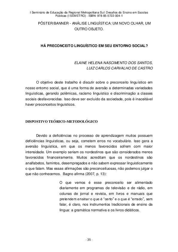 (PDF) Há Preconceito Linguístico Em Seu Entorno Social?