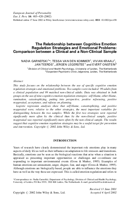 (PDF) The relationship between cognitive emotion regulation strategies ...