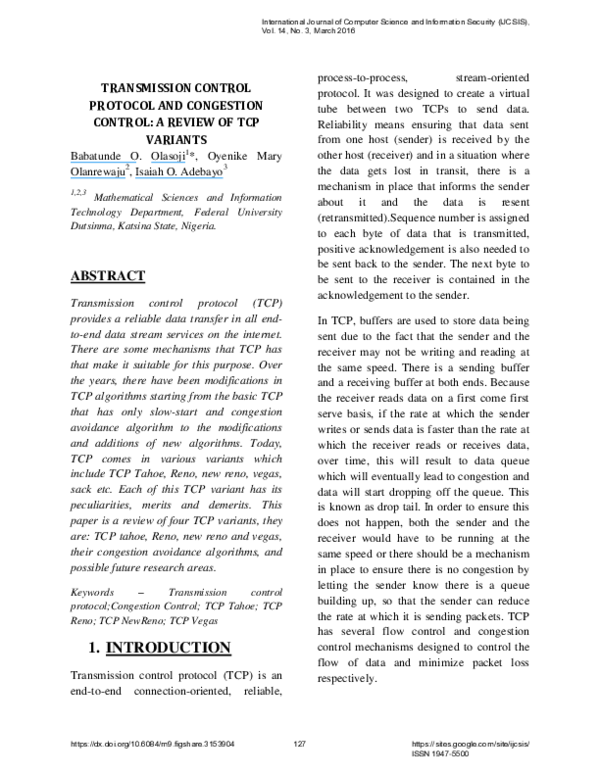 Pdf Transmission Control Protocol And Congestion Control A Review Of Tcp Variants