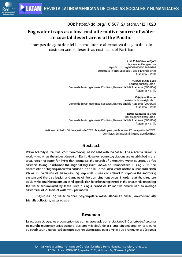 (PDF) Fog Water Traps: A Solution for Coastal Deserts