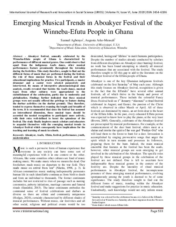 (PDF) Emerging Musical Trends in Aboakyer Festival of the Winneba-Efutu ...