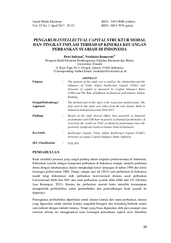 (PDF) Pengaruh Intellectual Capital Struktur Modal Dan Tingkat Inflasi Terhadap Kinerja Keuangan ...