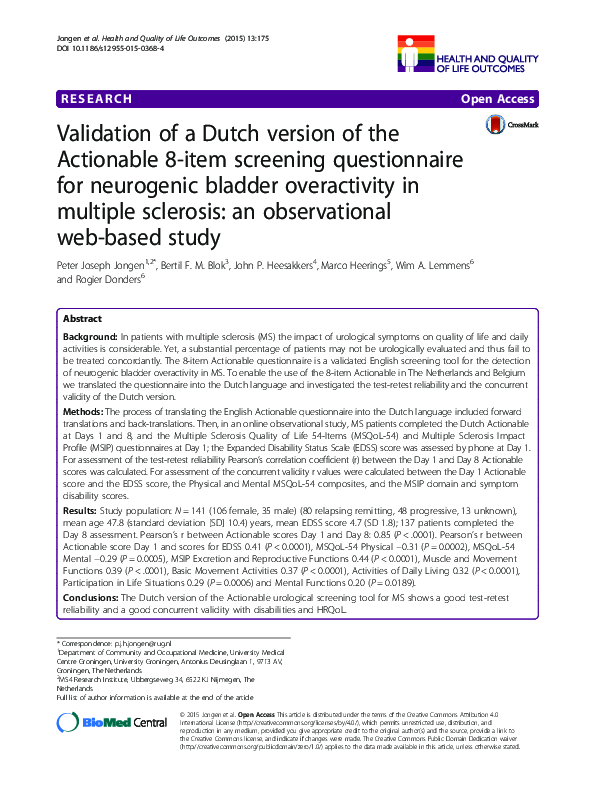 (PDF) Validation of a Dutch version of the Actionable 8-item screening questionnaire for ...