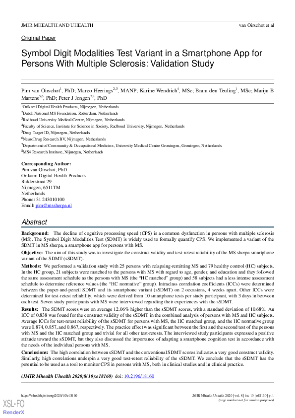 (PDF) Symbol Digit Modalities Test Variant in a Smartphone App for ...