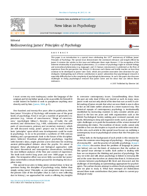 (PDF) Rediscovering James' Principles of Psychology