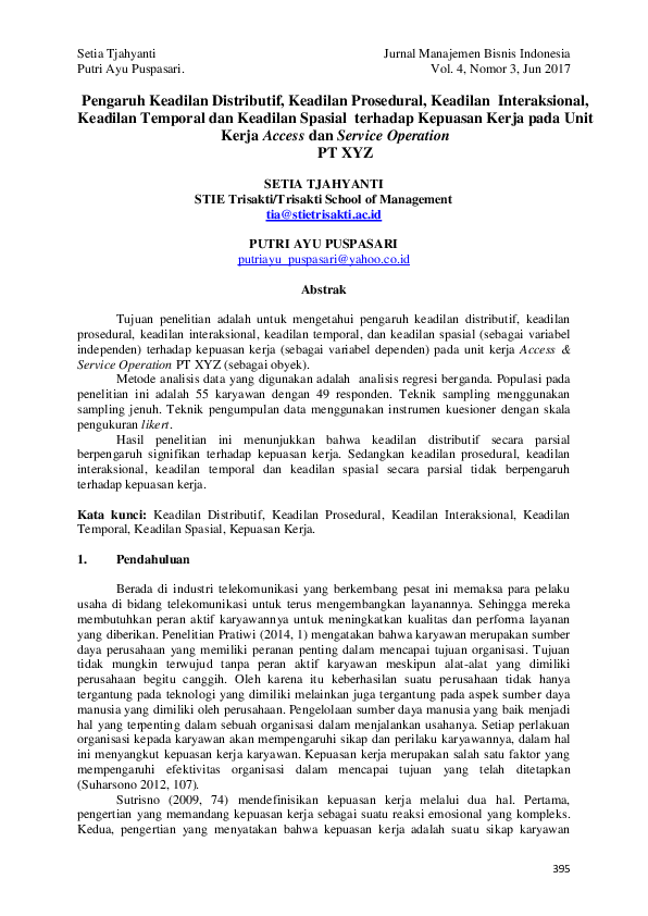 (PDF) Pengaruh Keadilan Distributif, Keadilan Prosedural, Keadilan ...