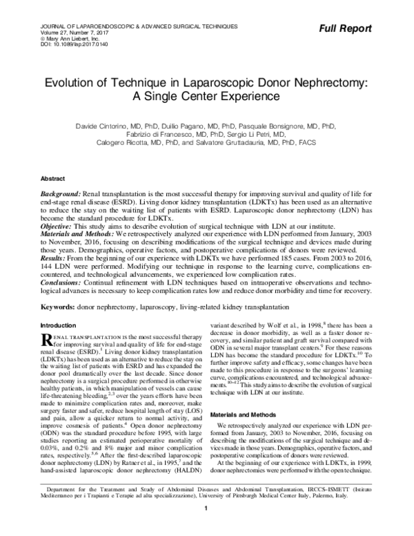 (PDF) Evolution of Technique in Laparoscopic Donor Nephrectomy: A ...