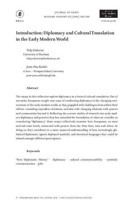(PDF) Introduction: Diplomacy and Cultural Translation in the Early ...