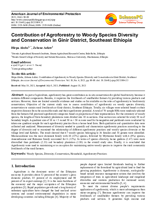 (PDF) Contribution of Agroforestry to Woody Species Diversity and ...