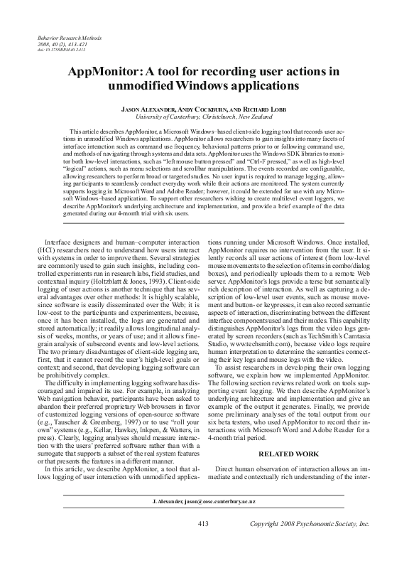 (PDF) AppMonitor: A tool for recording user actions in unmodified Windows applications
