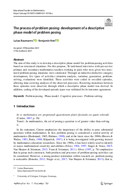 (PDF) The process of problem posing: development of a descriptive phase ... (PDF) The process of problem posing: development of a descriptive phase ...