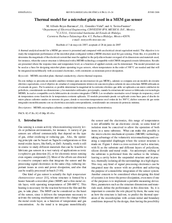 (PDF) Thermal model for a microhot plate used in a MEM gas sensor