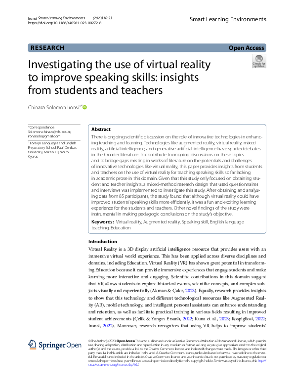 (PDF) Investigating the use of virtual reality to improve speaking skills: insights from ...